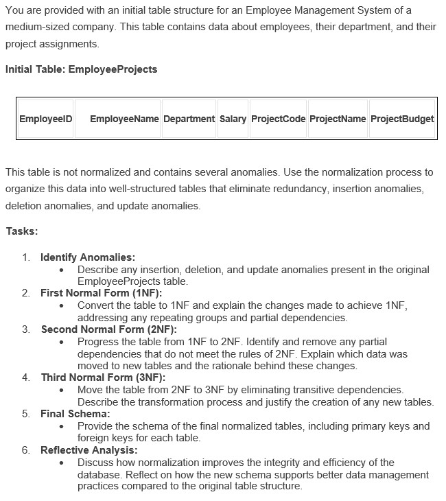 Solved You are provided with an initial table structure for | Chegg.com