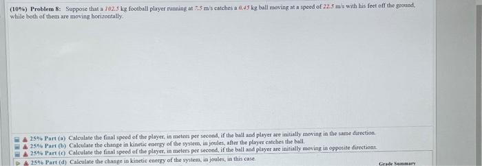Solved (10e6) Problem 8: Suppose that a 102.5 kg football | Chegg.com