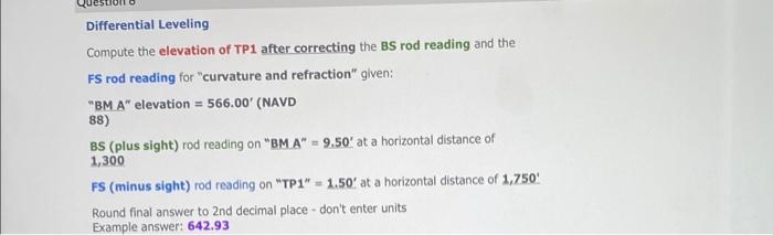 Solved Differential Leveling Compute the elevation of TP1 | Chegg.com