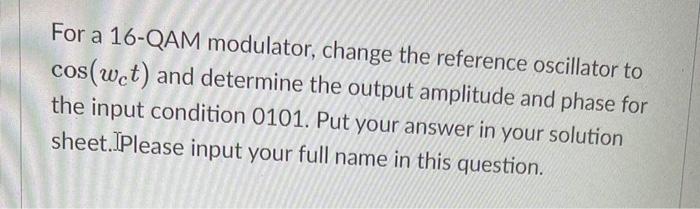 Solved For a 16-QAM modulator, change the reference | Chegg.com
