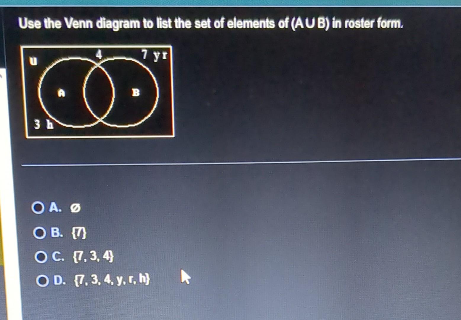 Solved Use the Venn diagram to list the set of elements of | Chegg.com