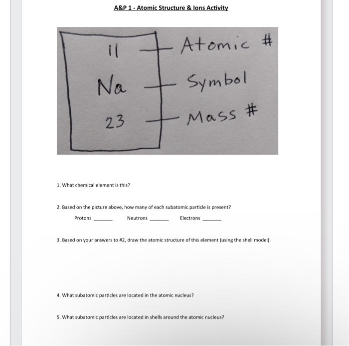 Solved A\&P 1 - Atomic Structure \& Ions Activity 1. What | Chegg.com