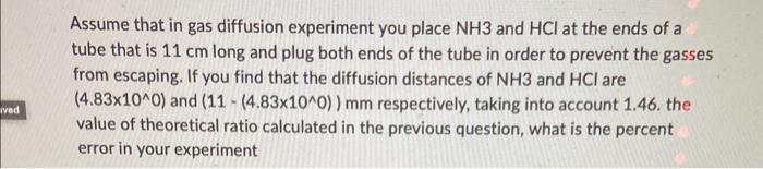 Solved Assume that in gas diffusion experiment you place NH3 | Chegg.com