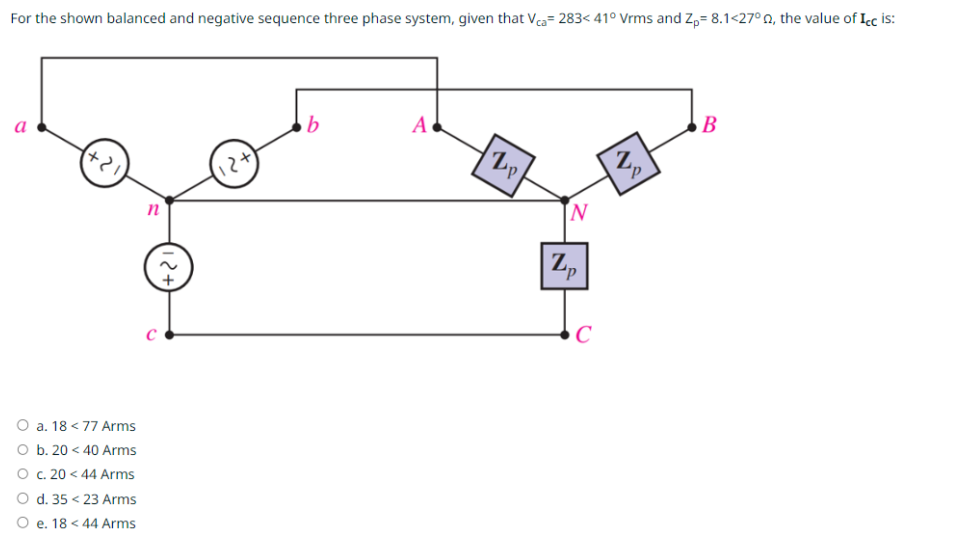 Solved For the shown balanced and negative sequence three | Chegg.com
