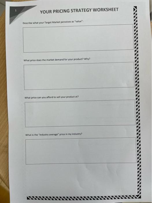 YOUR PRICING STRATEGY WORKSHEET Describe what your | Chegg.com