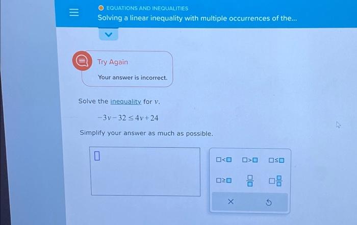 Solved Try Again Your answer is incorrect. Solve the | Chegg.com