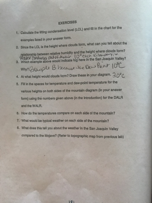 Solved EXERCISES 1. Calculate the lifting condensation | Chegg.com
