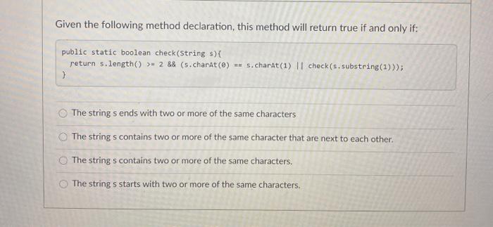 Solved Given the following method declaration, this method | Chegg.com