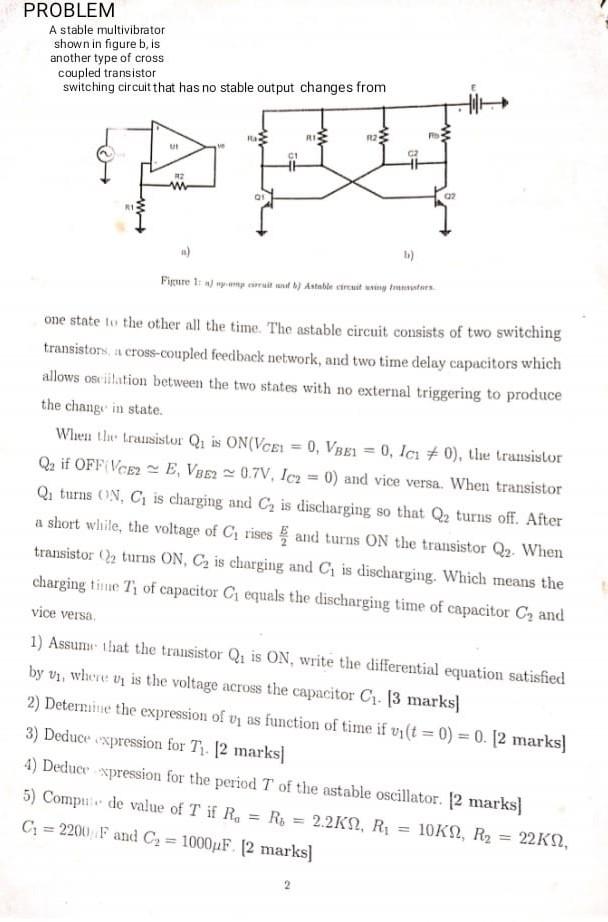 Solved PROBLEM A stable multivibrator shown in figure bis | Chegg.com