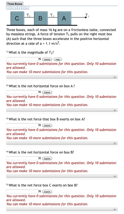 Solved Three Boxes Three boxes, each of mass 16 kg are on a | Chegg.com