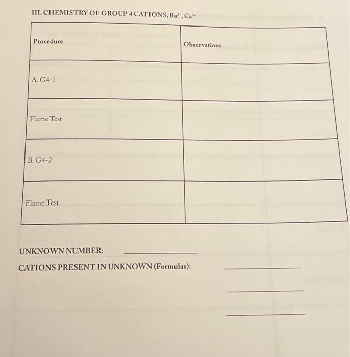 III. CHEMISTRY OF GROUP 4 CATIONS, Ba2+,Ca2− | Chegg.com