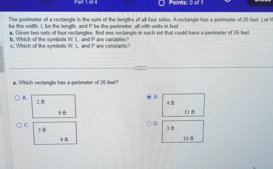 Solved Part 1 ﻿of 4Points: 0 ﻿of 1The perimeter of a | Chegg.com