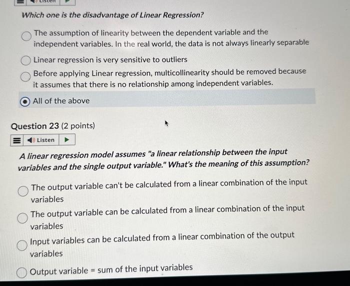 Solved Which one is the disadvantage of Linear Regression? | Chegg.com