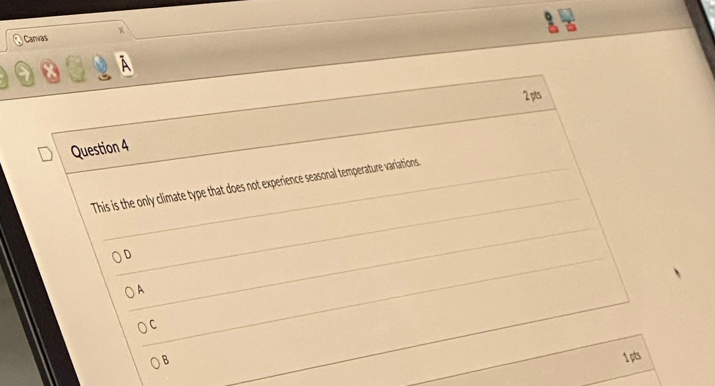 Solved Canvas(4) B=A2005Question 4This is the only climate | Chegg.com