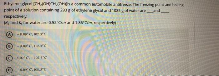 Solved Ethylene glycol (CH2(OH)CH (OH)]is a common | Chegg.com
