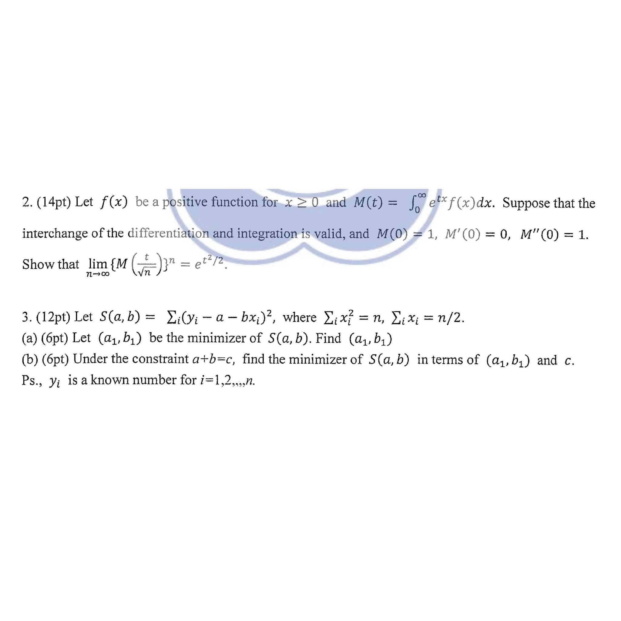 Solved (14pt) ﻿Let f(x) ﻿be a positive function for x≥0 ﻿and | Chegg.com