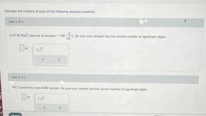 Solved Calculate the molality of each of the following | Chegg.com