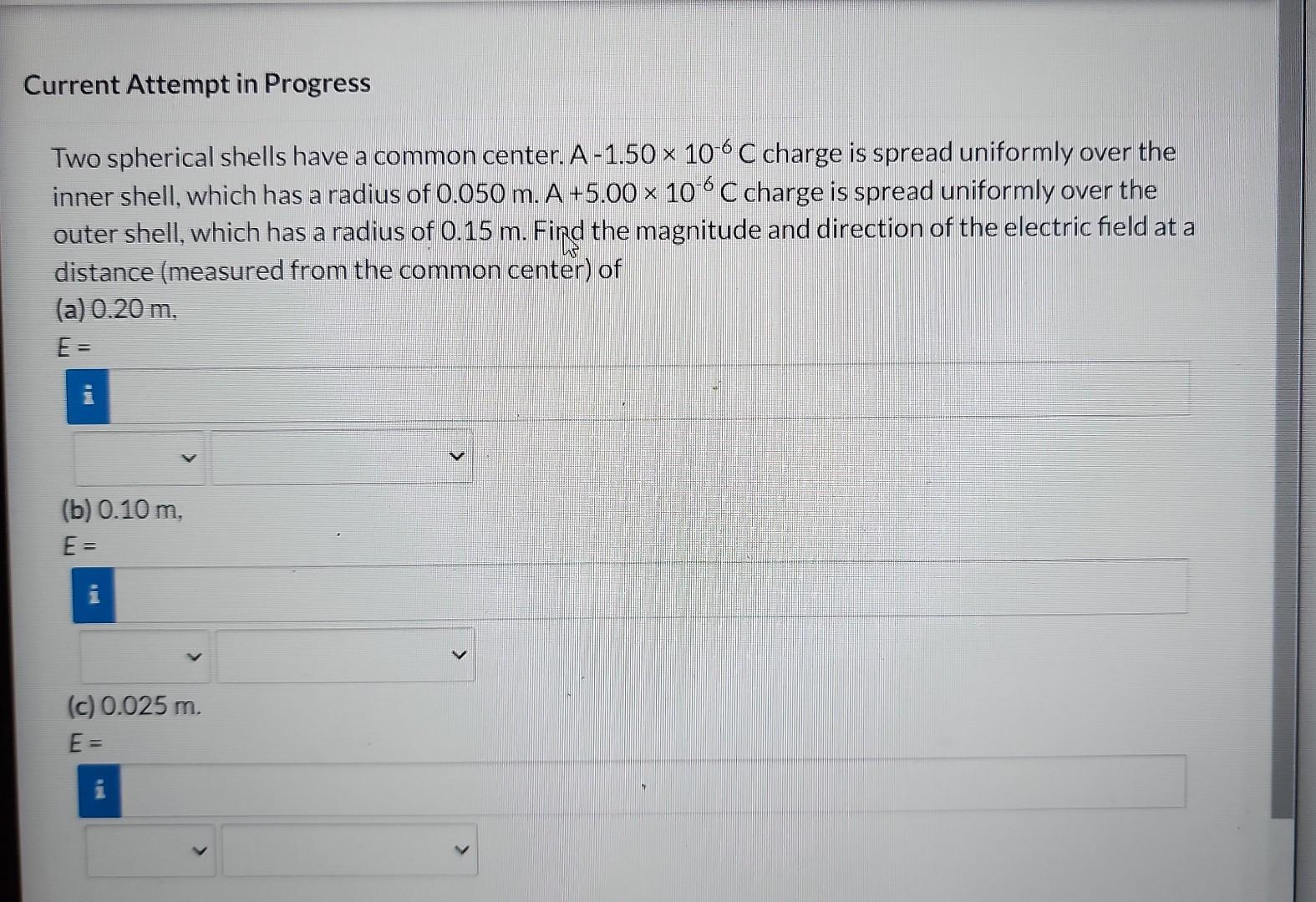 Solved Two spherical shells have a common center. A | Chegg.com