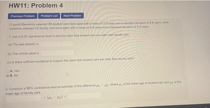 Solved HW11: Problem 4 Previous Problem Probler List Next | Chegg.com