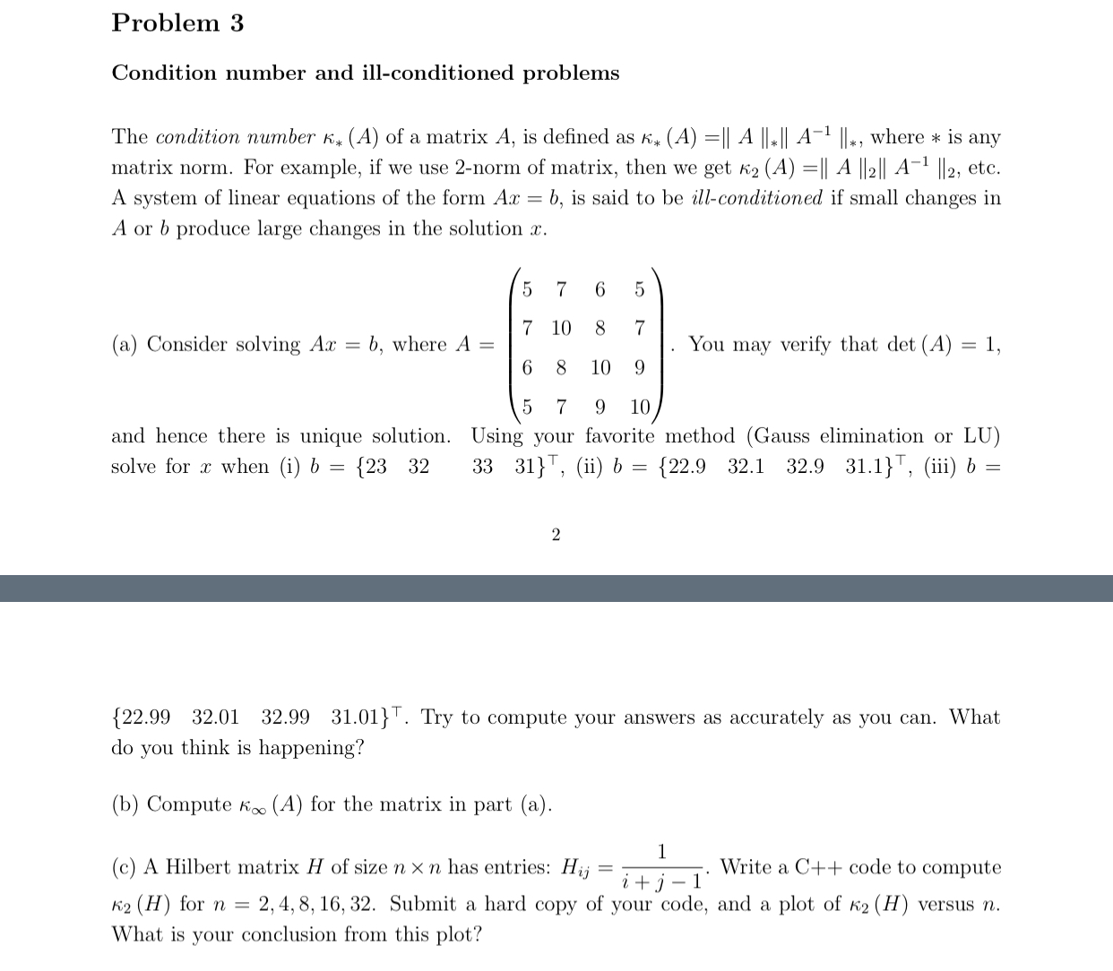 Problem 3Condition number and ill-conditioned | Chegg.com