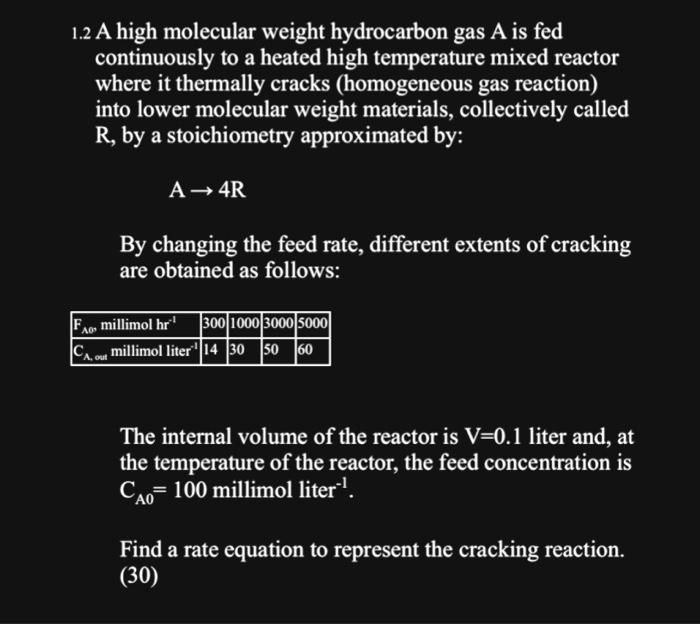 Solved 1.2 A high molecular weight hydrocarbon gas A is fed | Chegg.com
