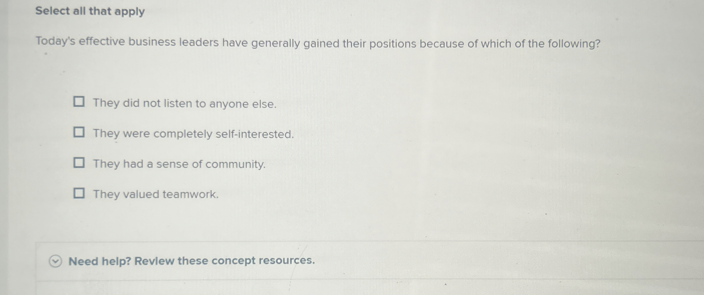 Solved Select all that applyToday's effective business | Chegg.com