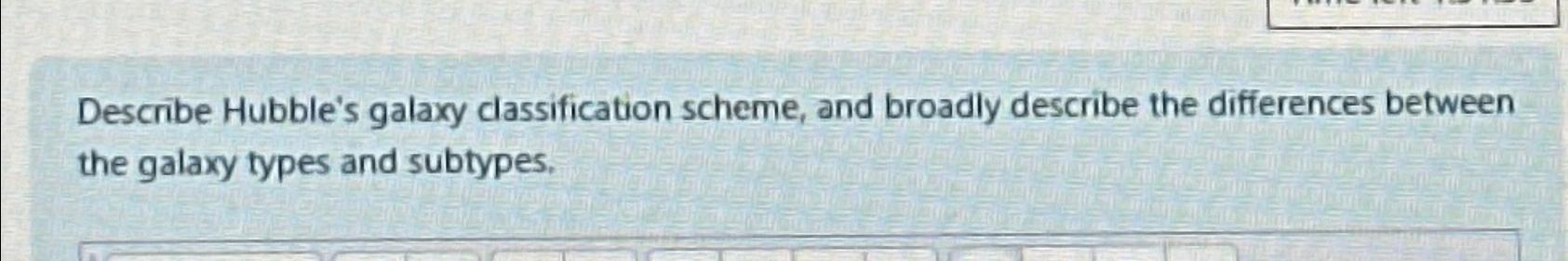 Solved Describe Hubble's galaxy classification scheme, and | Chegg.com