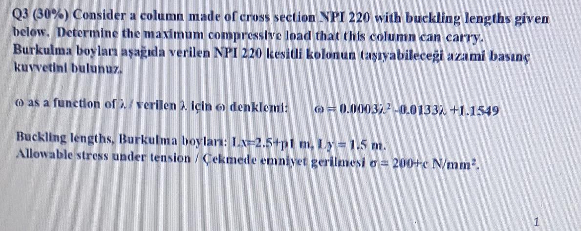 Q3 (30\%) Consider a column made of cross section MPI | Chegg.com