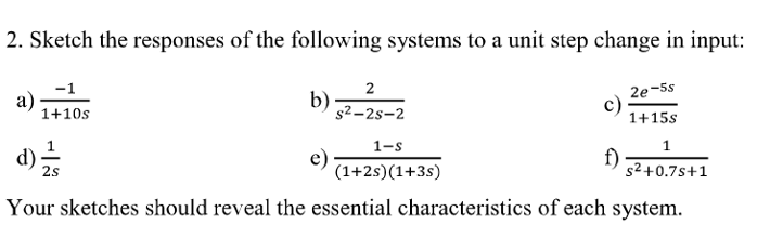 Solved Sketch the responses of the following systems to a | Chegg.com