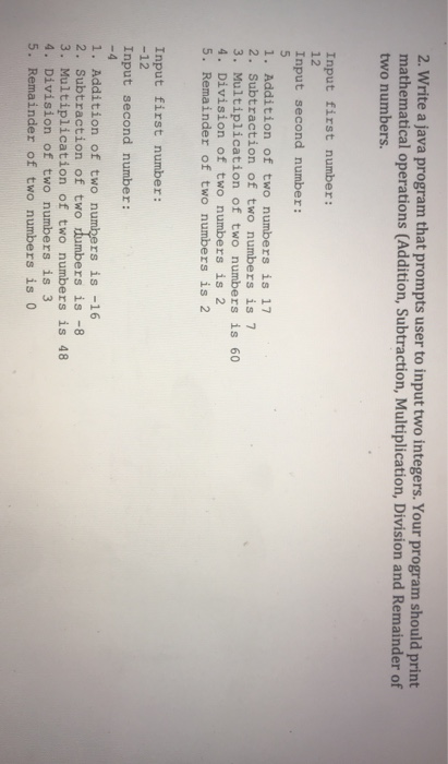 Solved 2. Write a java program that prompts user to input | Chegg.com