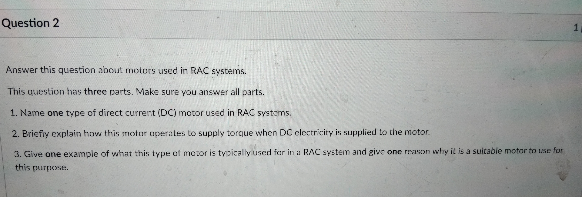Solved Question 2Answer this question about motors used in | Chegg.com