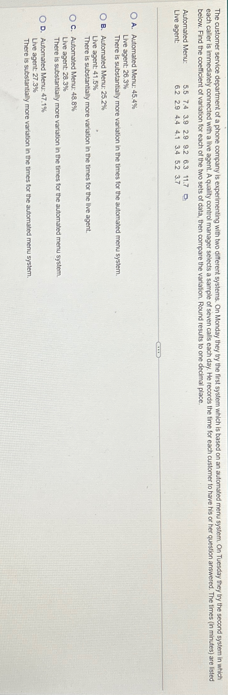Solved below. Find the coefficient of variation for each of | Chegg.com