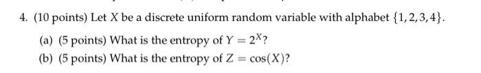 Solved 4. ( 10 points) Let X be a discrete uniform random | Chegg.com