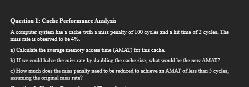 Solved Question 1: Cache Performance AnalysisA computer | Chegg.com
