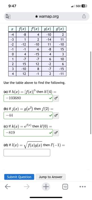 Solved Use the table above to find the following. (a) If | Chegg.com