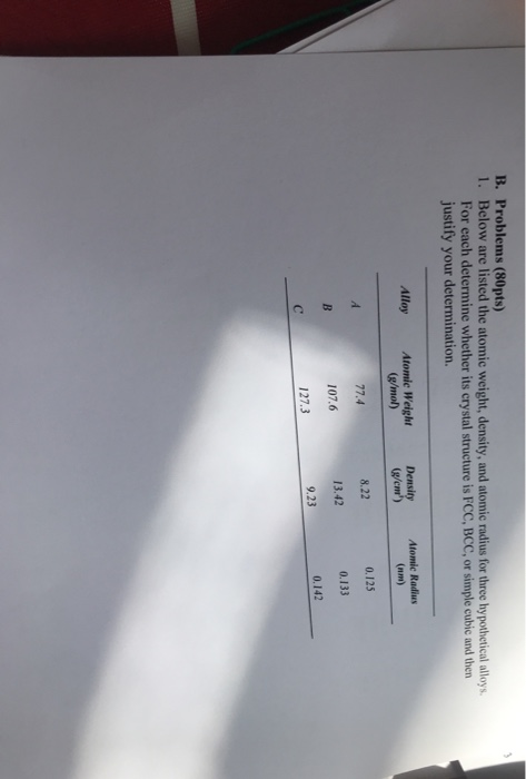 Solved B. Problems (80pts) 1. Below are listed the atomic | Chegg.com