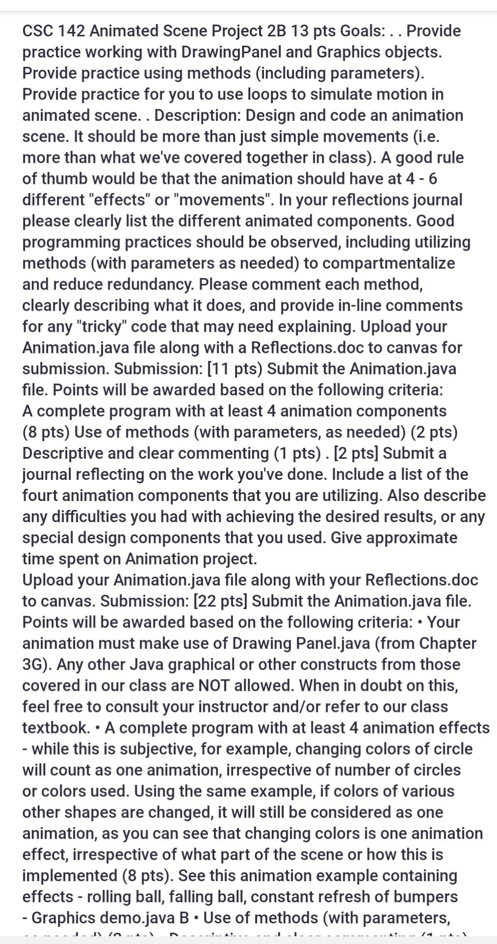 Solved CSC 142 Animated Scene Project 2B 13 pts Goals: . . | Chegg.com