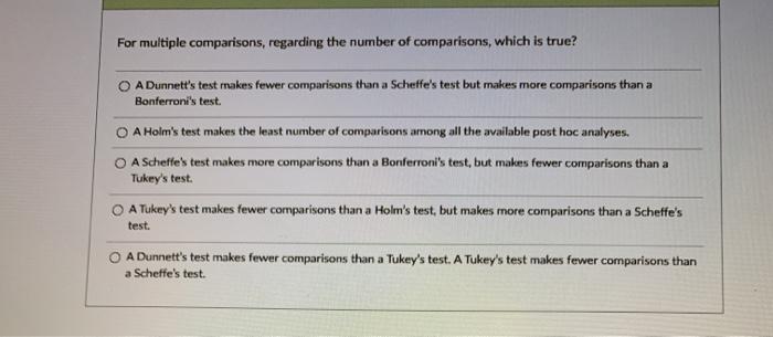 Solved For multiple comparisons, regarding the number of | Chegg.com