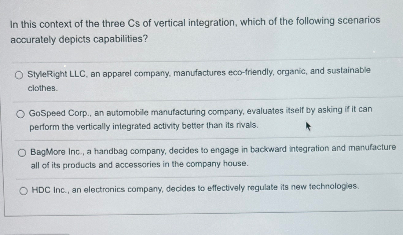 Solved In this context of the three Cs of vertical | Chegg.com