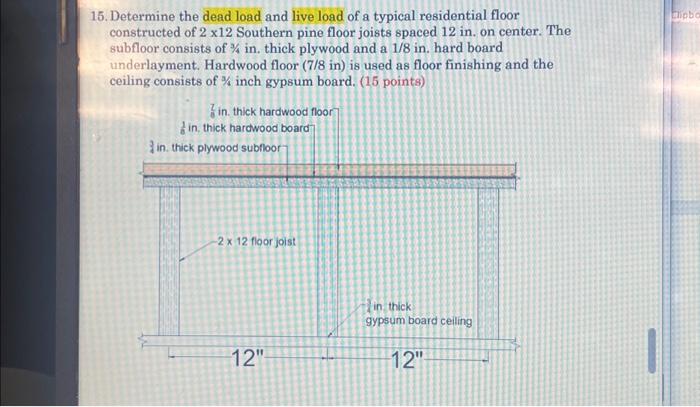 Solved 15. Determine the dead load and live load of a | Chegg.com