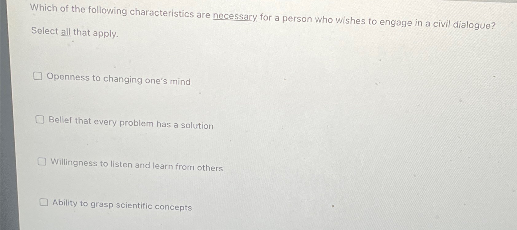 Solved Which of the following characteristics are necessary | Chegg.com