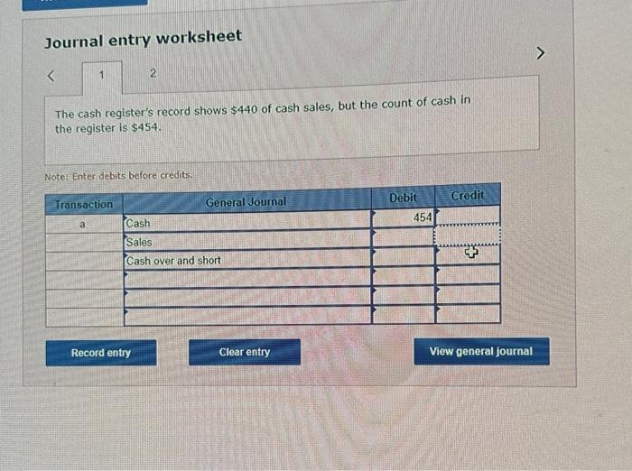 Solved Journal entry worksheet The cash register's record | Chegg.com