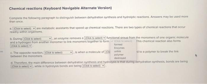 Solved Chemical reactions (Keyboard Navigable Alternate | Chegg.com