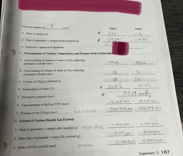 E. Molar Volume of CO2 Gas 1. Pressure of dry CO2( g) | Chegg.com