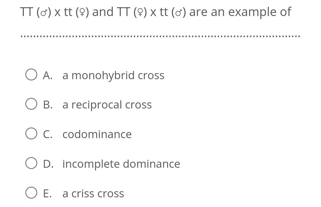Solved A. a monohybrid cross B. a reciprocal cross C. | Chegg.com