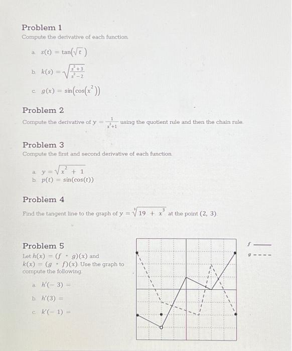 Solved Problem 1 Compute the derivative of each function. a | Chegg.com