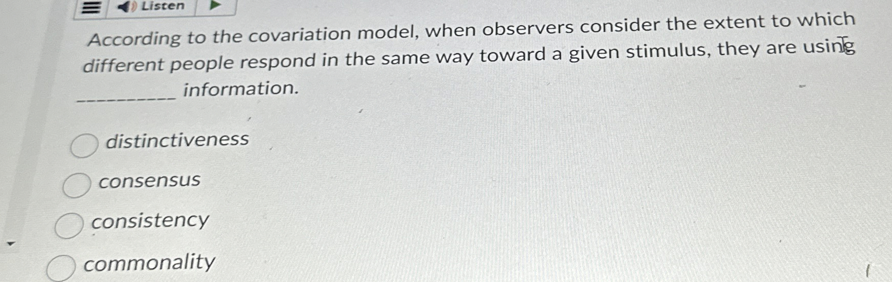 Solved According to the covariation model, when observers | Chegg.com