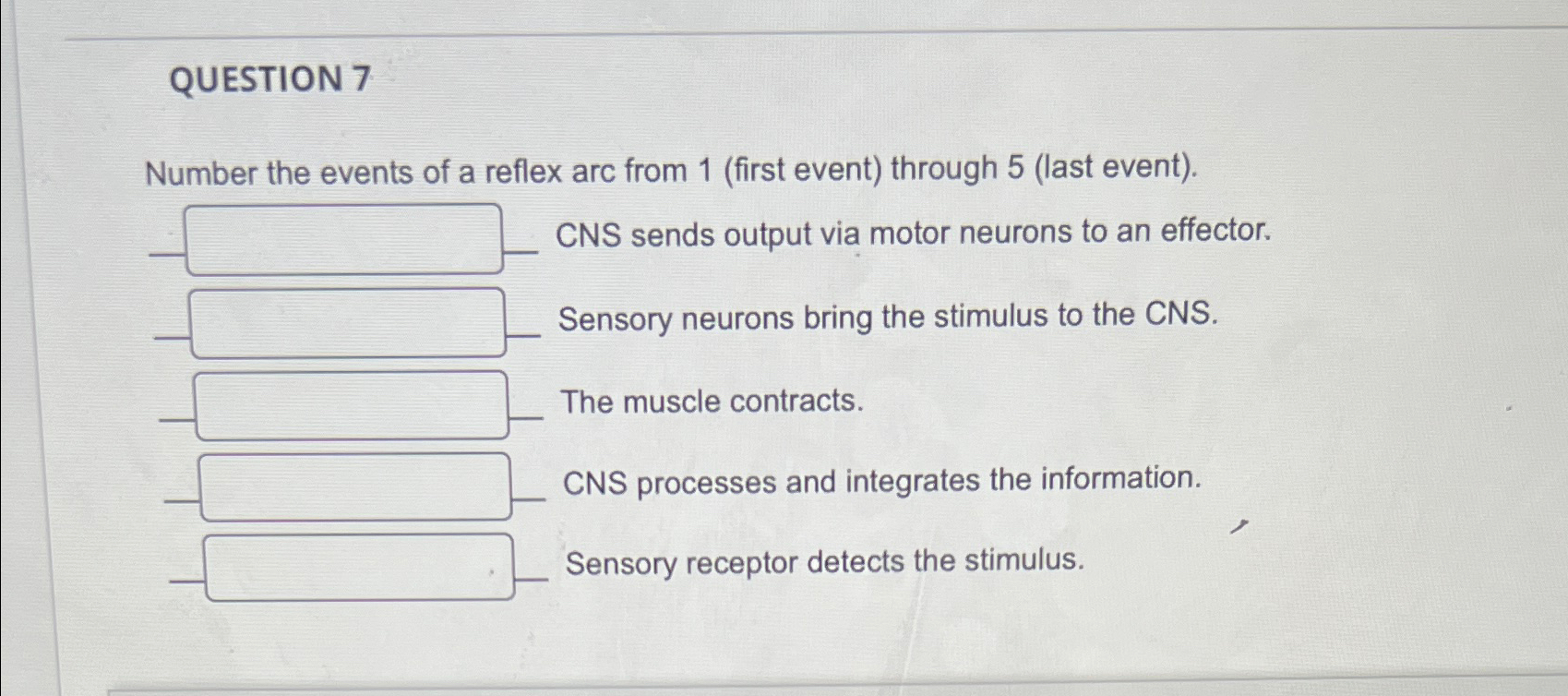 Solved QUESTION 7Number the events of a reflex arc from | Chegg.com