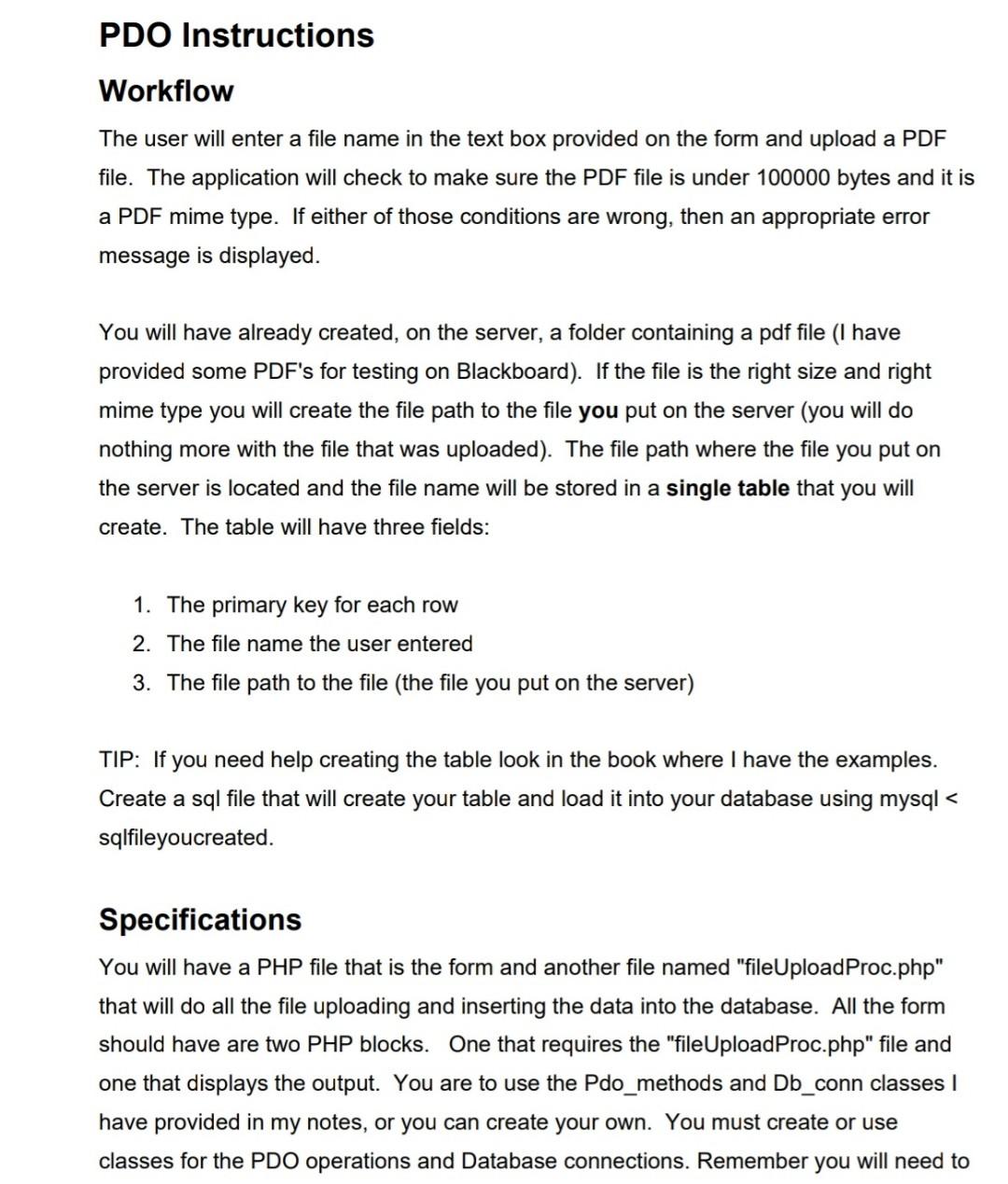 Solved PDO Instructions Workflow The user will enter a file | Chegg.com