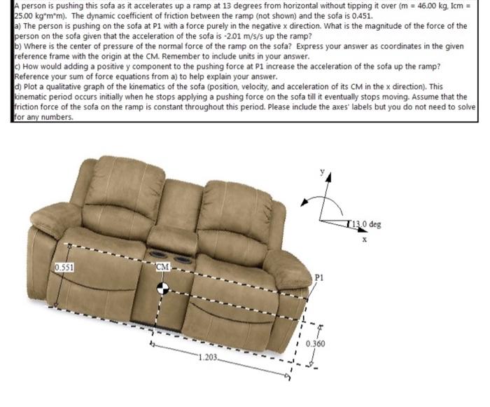 Solved A person is pushing this sofa as it accelerates up a | Chegg.com